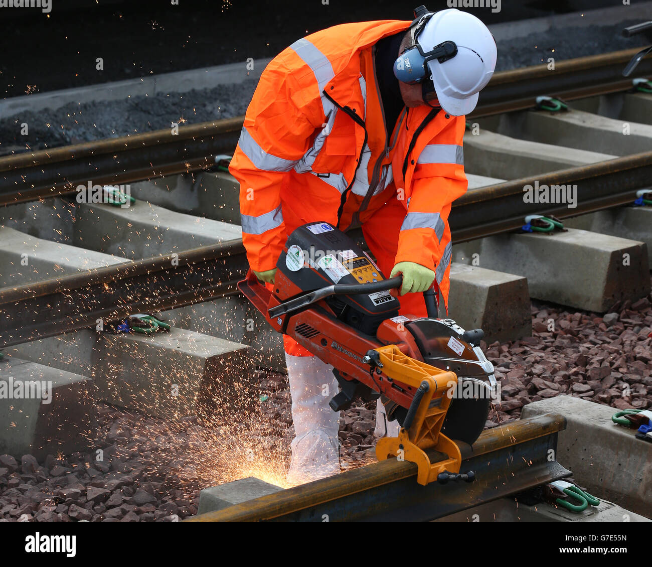Rail work begins on Borders line Stock Photo - Alamy