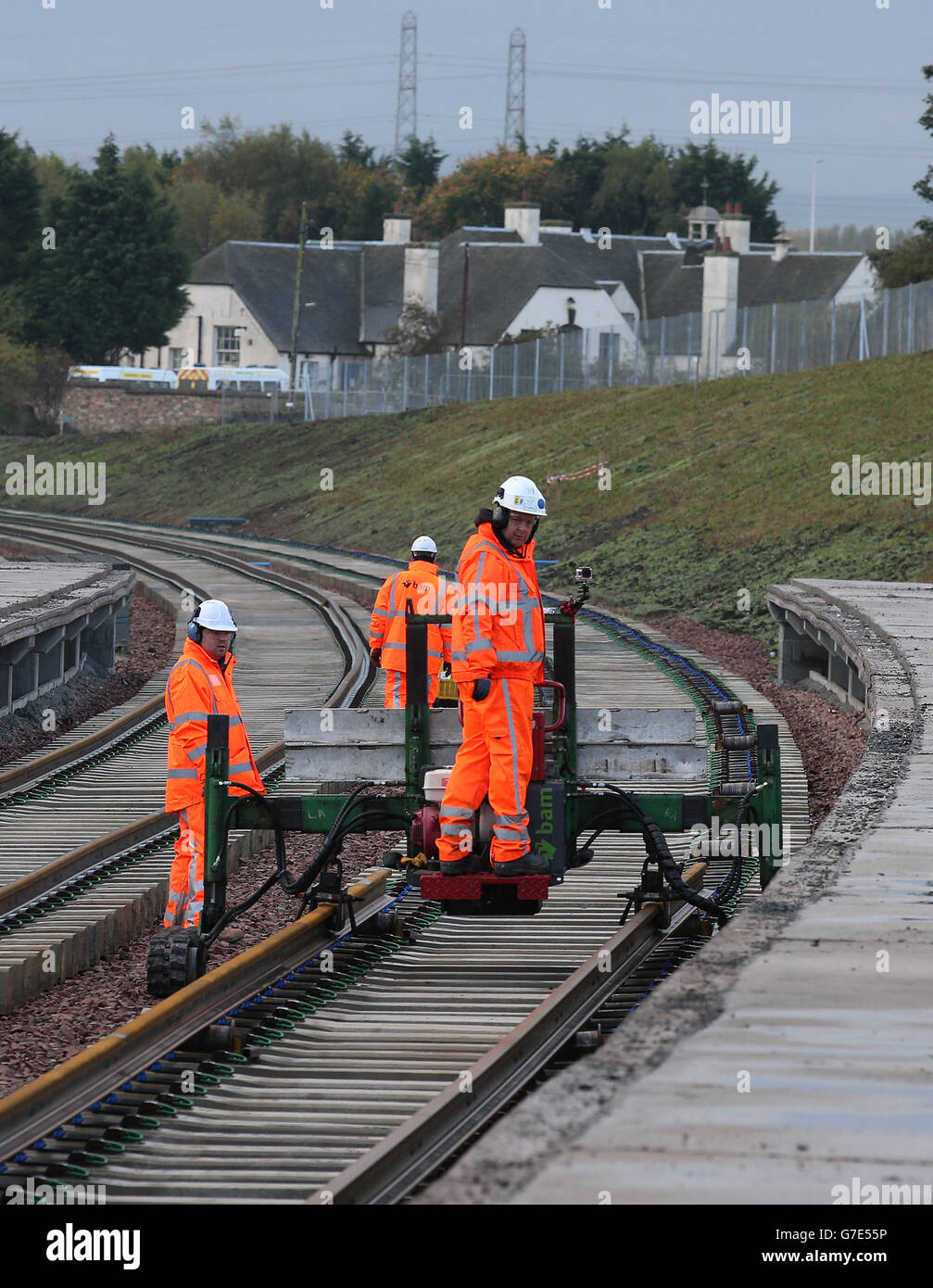 Rail work begins on Borders line Stock Photo - Alamy