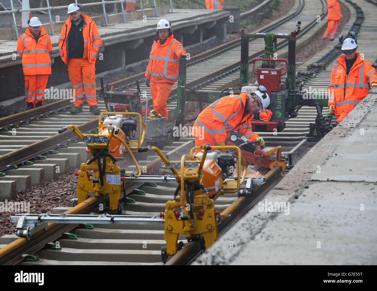 Rail work begins on Borders line Stock Photo - Alamy