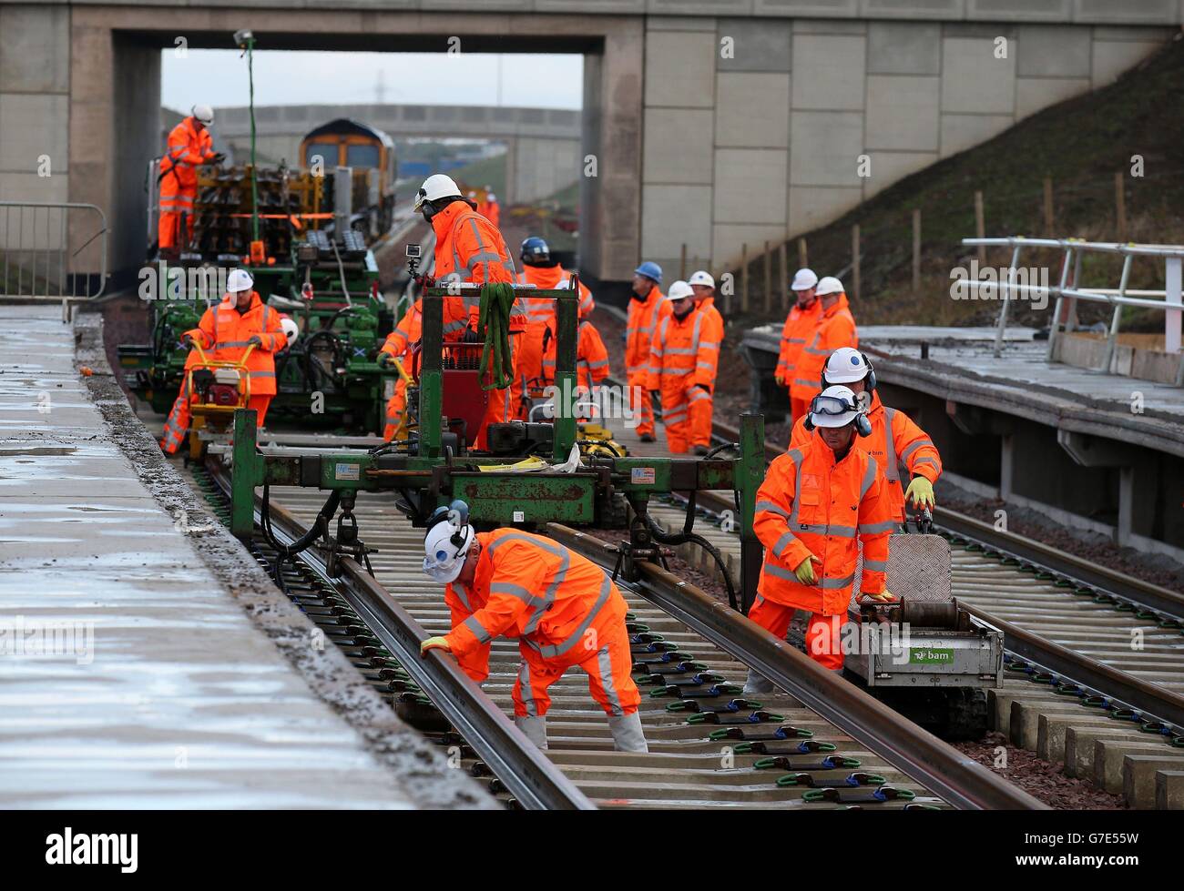 Rail work begins on Borders line Stock Photo - Alamy