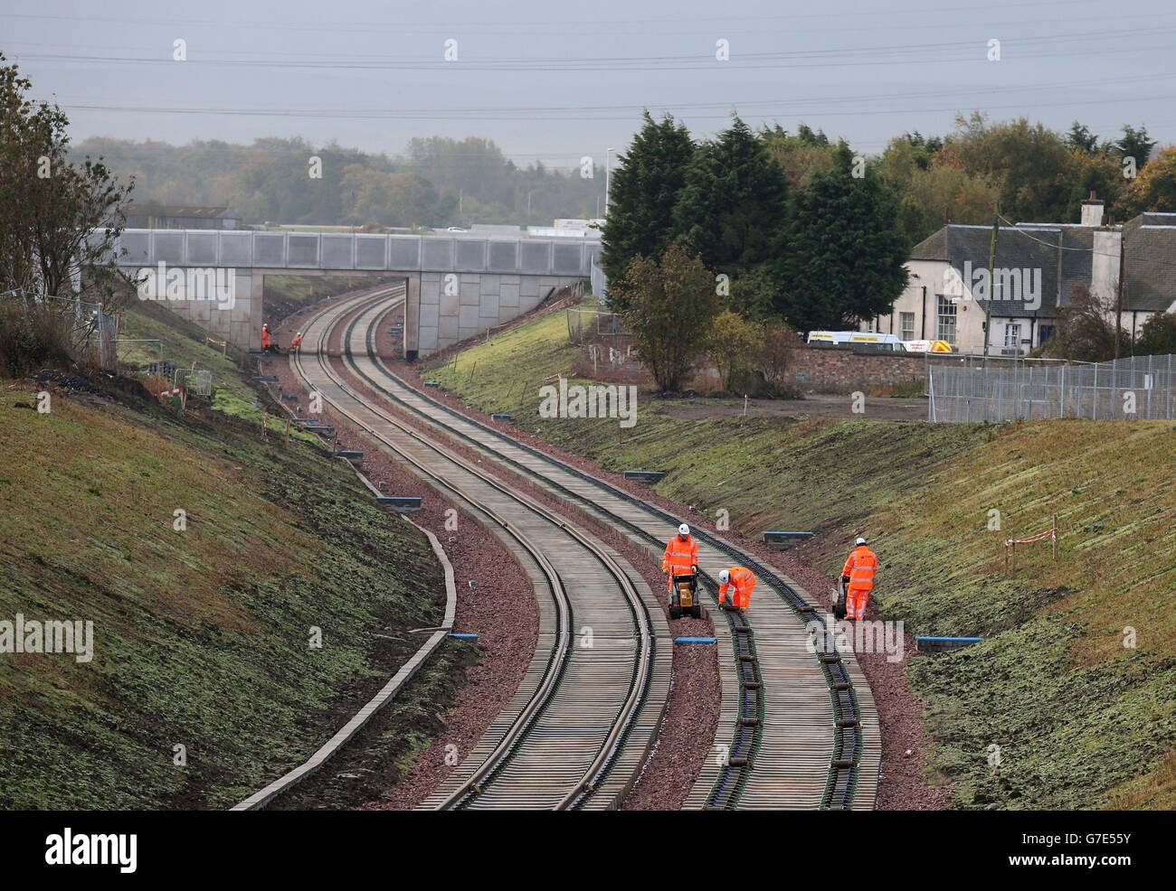New rail tracks are installed at Shawfair station as Network Rail has ...