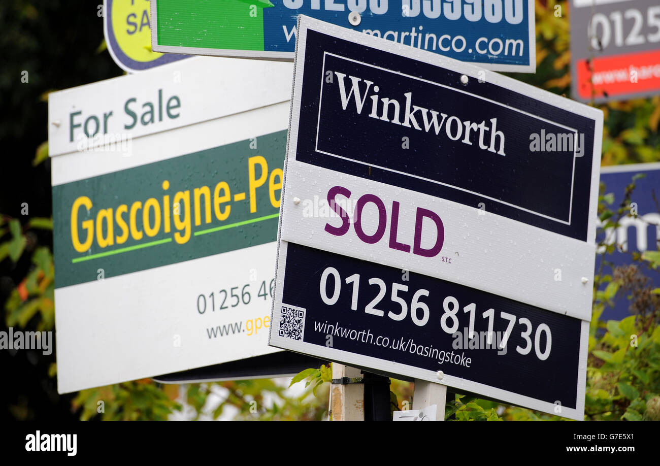 General view of Sold and For Sale signs outside a block of flats in ...