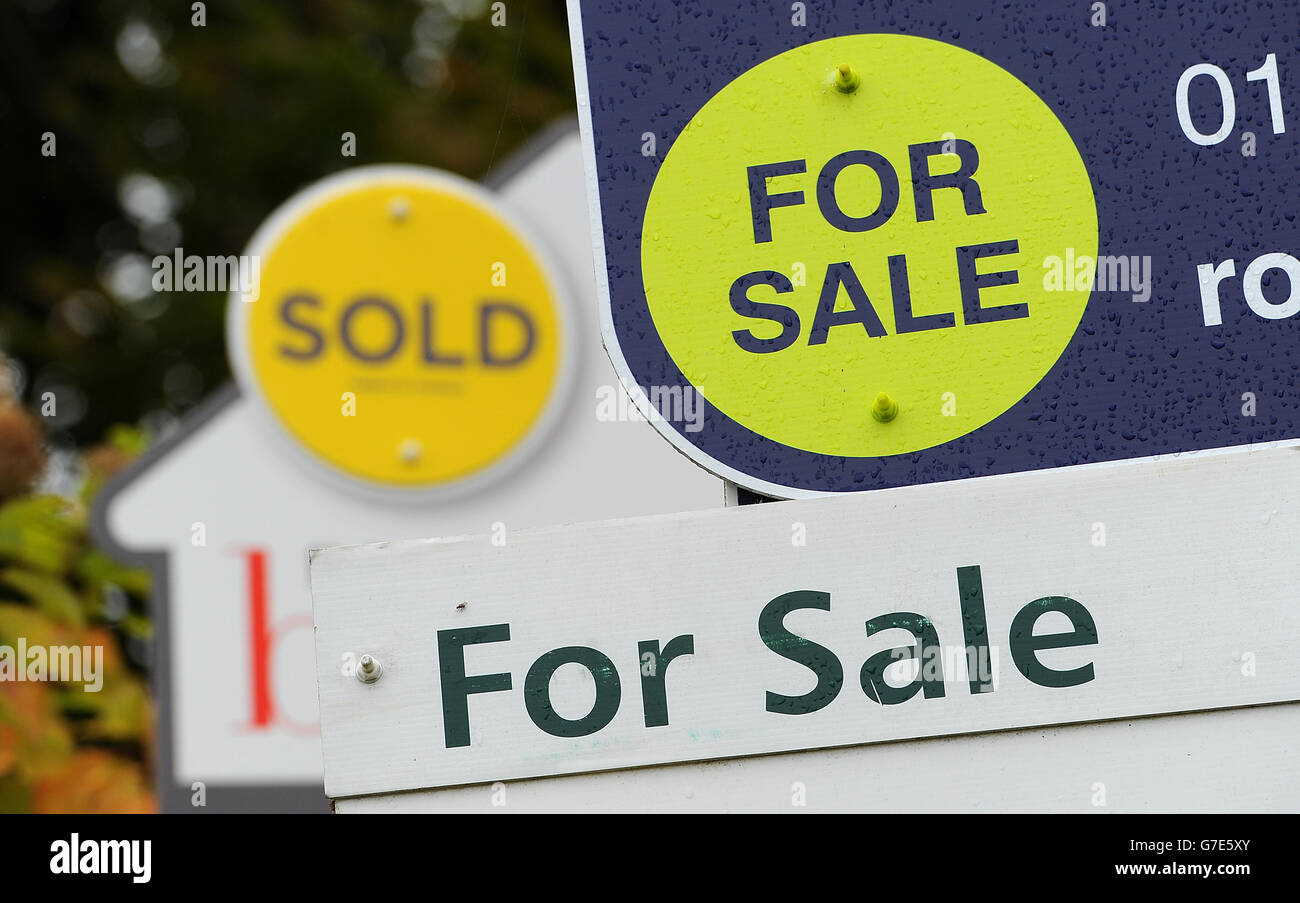 General view of Sold and For Sale signs outside a block of flats in ...