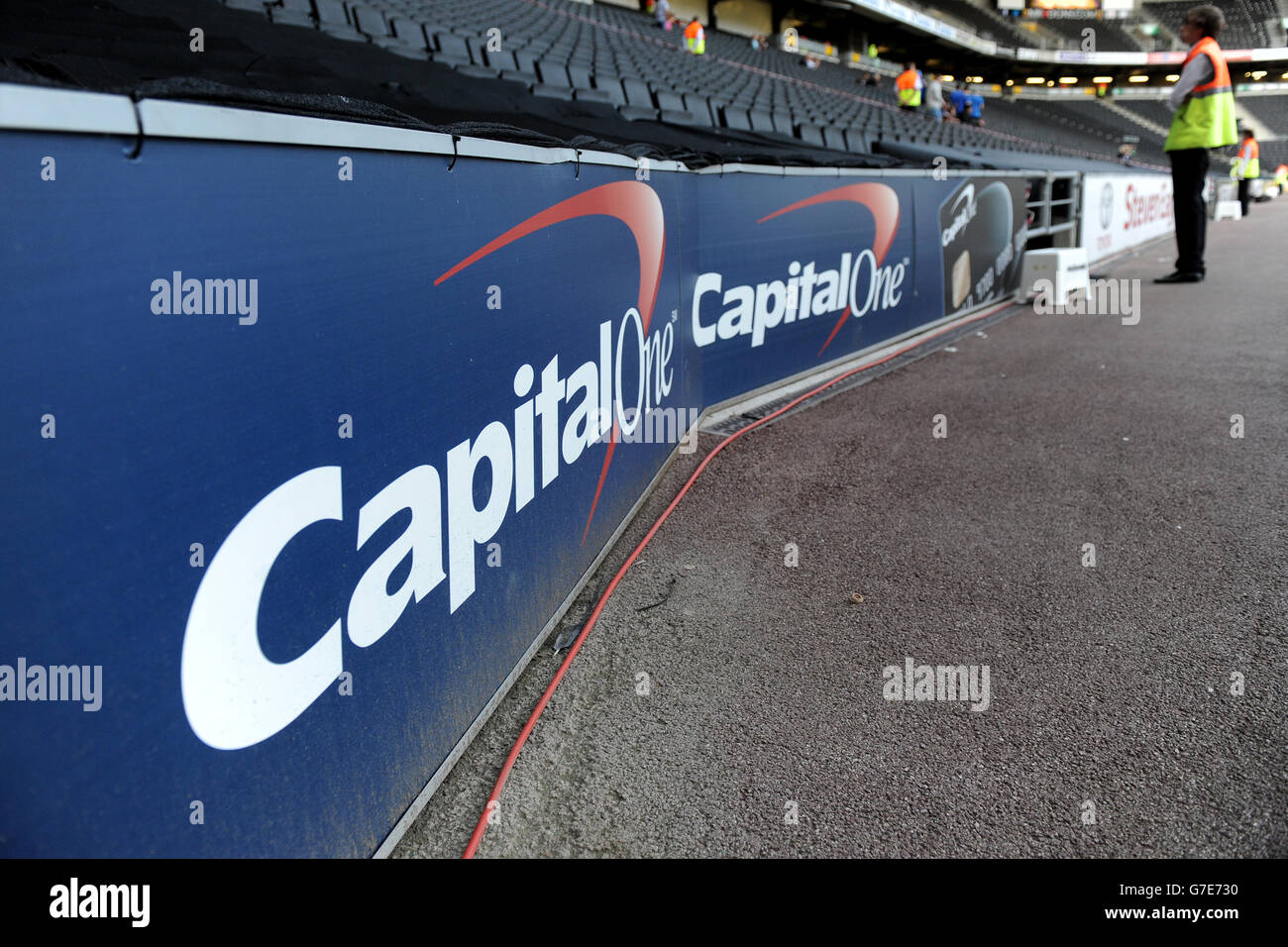 Capital one advertising boards around the touchline of the stadium hi ...