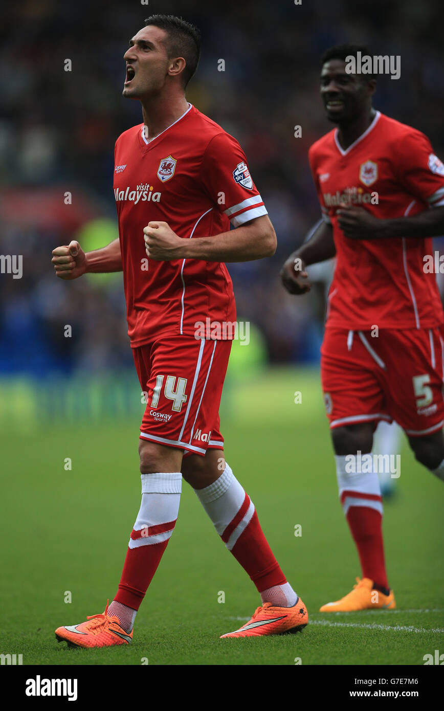 Cardiff City's Federico Macheda celebrates scoring the opening goal ...