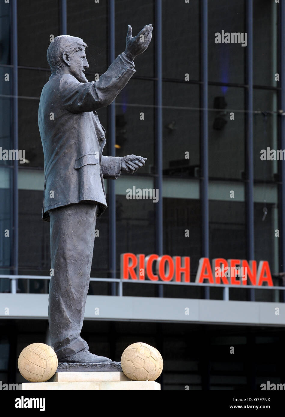 The Jimmy Hill statue outside the Ricoh Arena before the game between ...