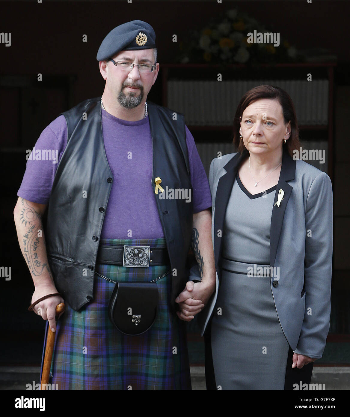 Barbara Henning, the widow of Alan Henning, stands with Michael Haines ...