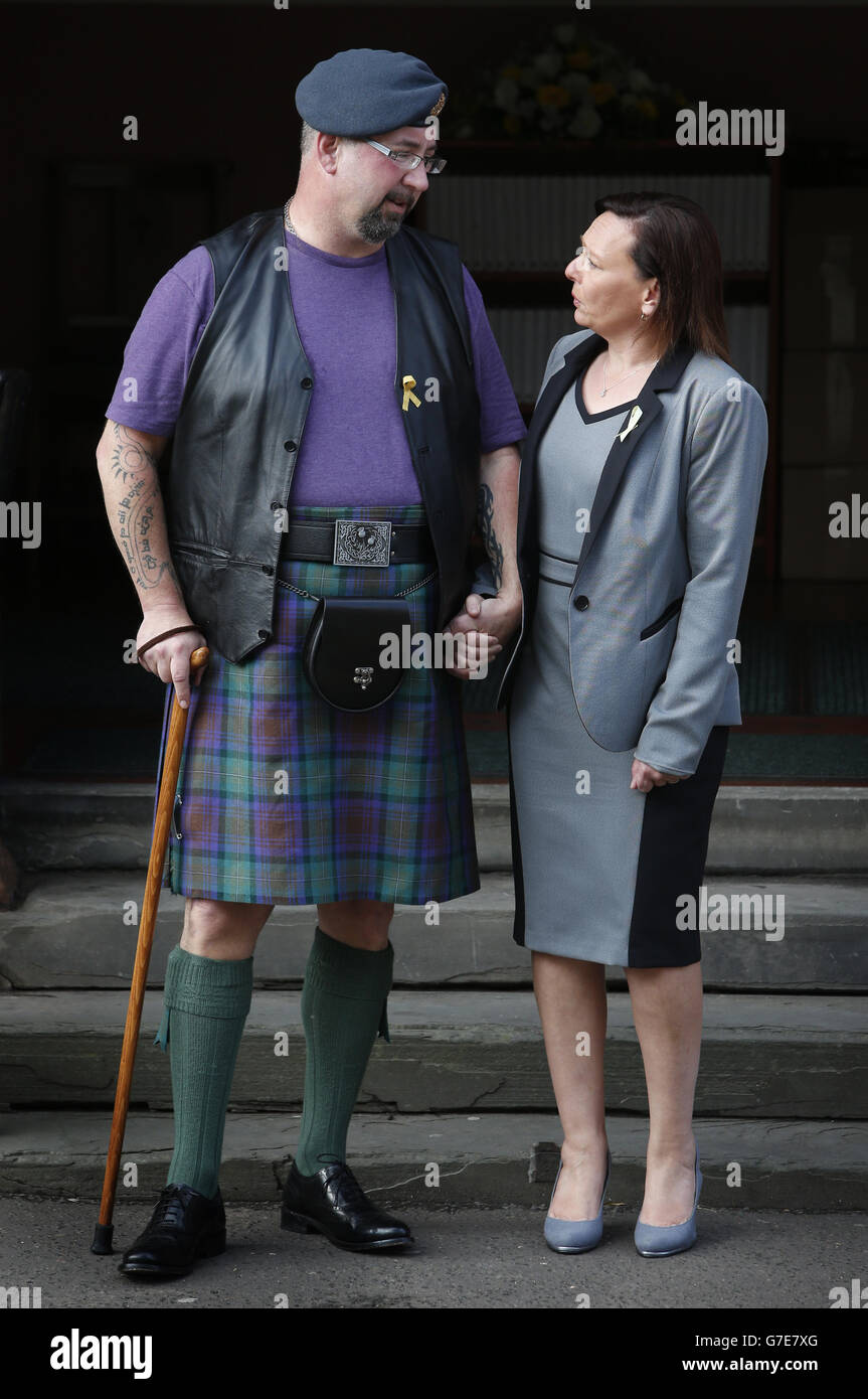 Barbara Henning, the widow of Alan Henning, stands with Michael Haines ...