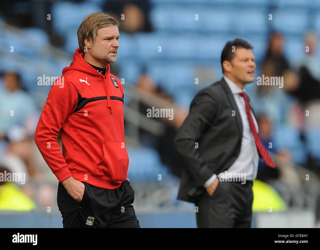 Coventry City's manager Steven Pressley (left) alongside Bristol City's ...