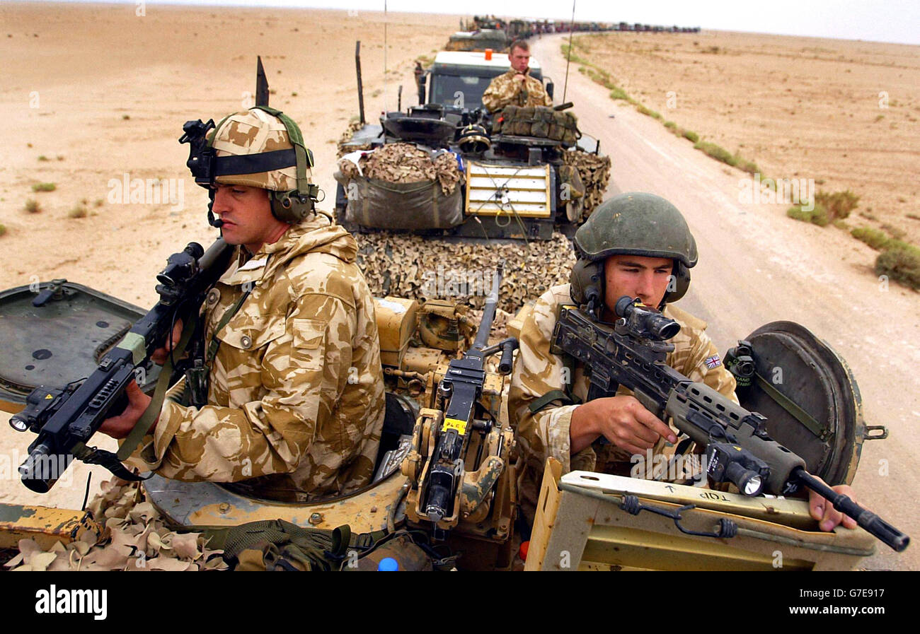 British army convoy travels north Stock Photo - Alamy
