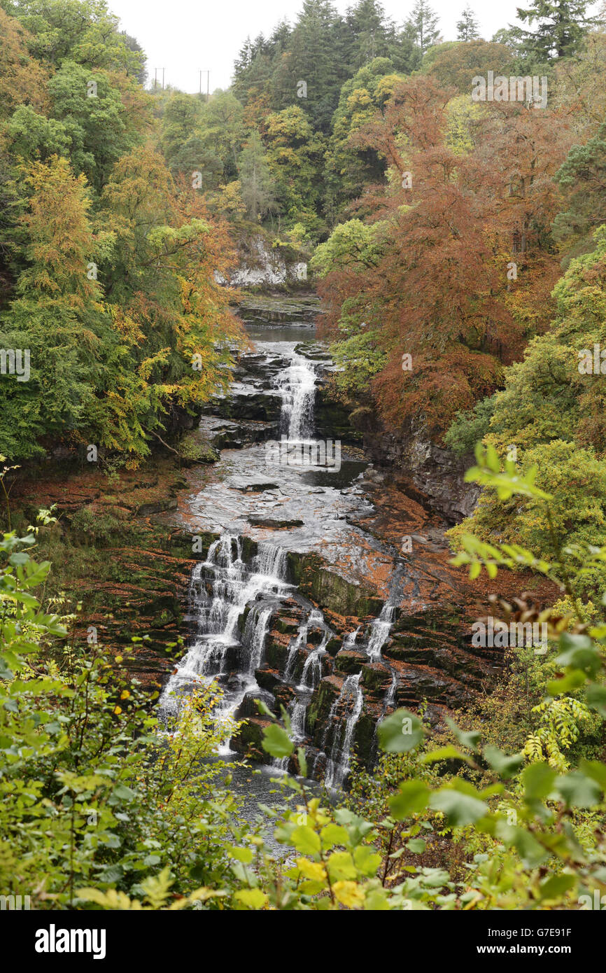 A view of the Corra Linn waterfalls which is part of the Falls of Clyde ...