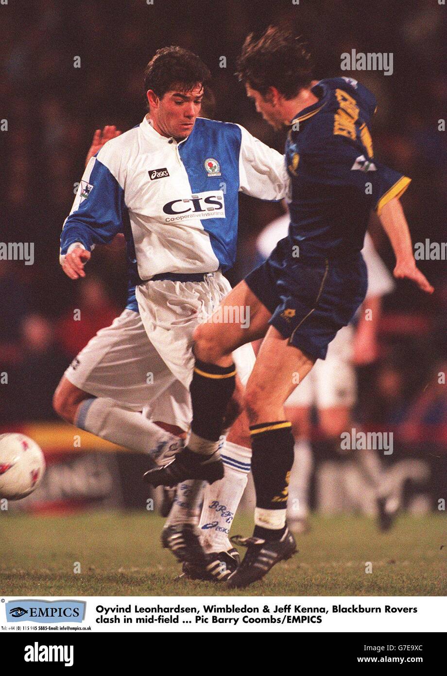 Oyvind Leonhardsen, Wimbledon & Jeff Kenna, Blackburn Rovers clash in ...
