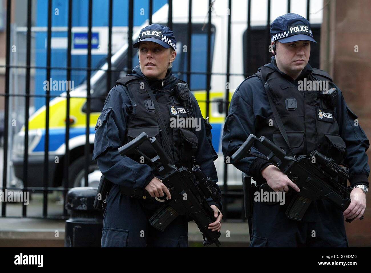 Armed police outside Newcastle Crown Court, where David Bieber is on ...