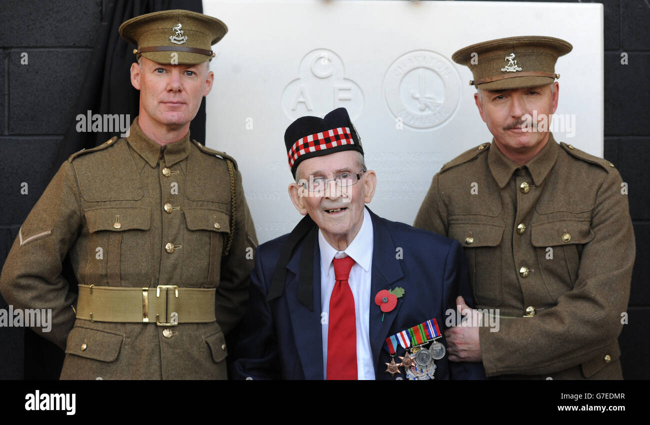 Veteran Donald Hunt (centre) pictured during an official unveiling of a ...