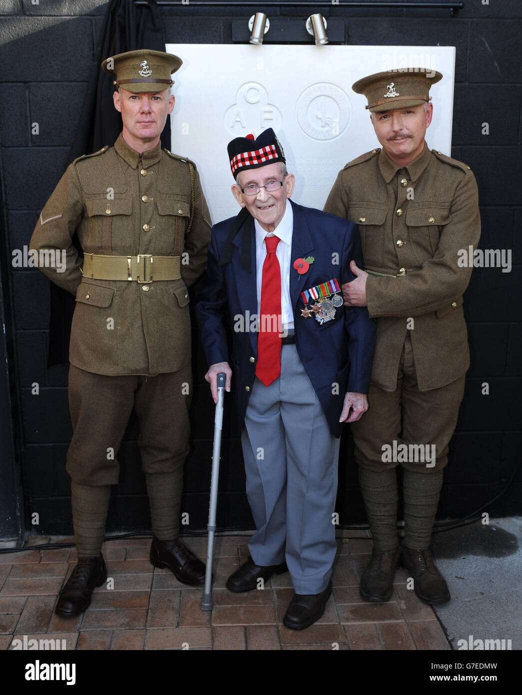 Veteran Donald Hunt (centre) pictured during an official unveiling of a ...