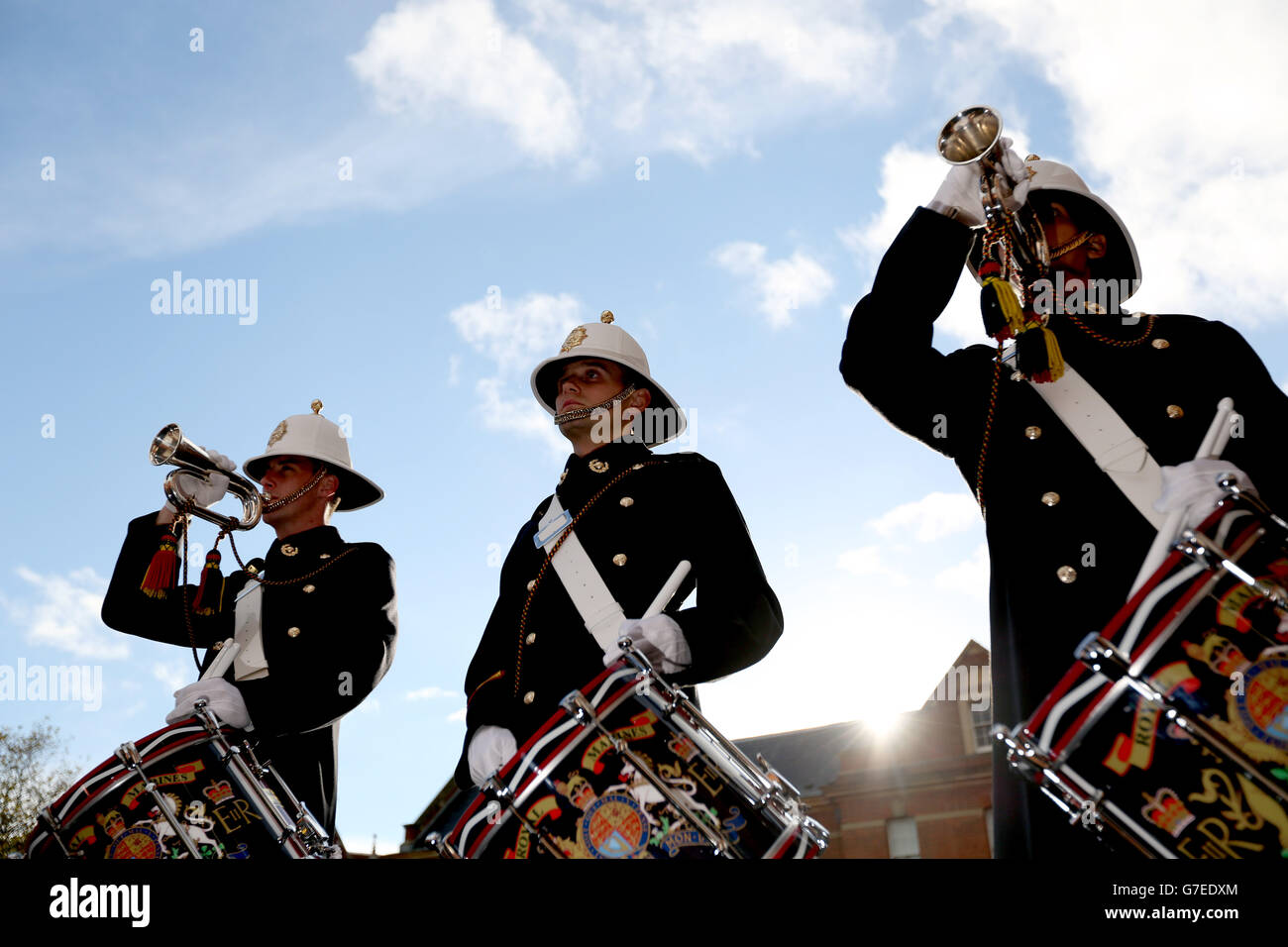 (left to right) Royal Marine Band Service Buglers Perry Lawrence, Chris ...
