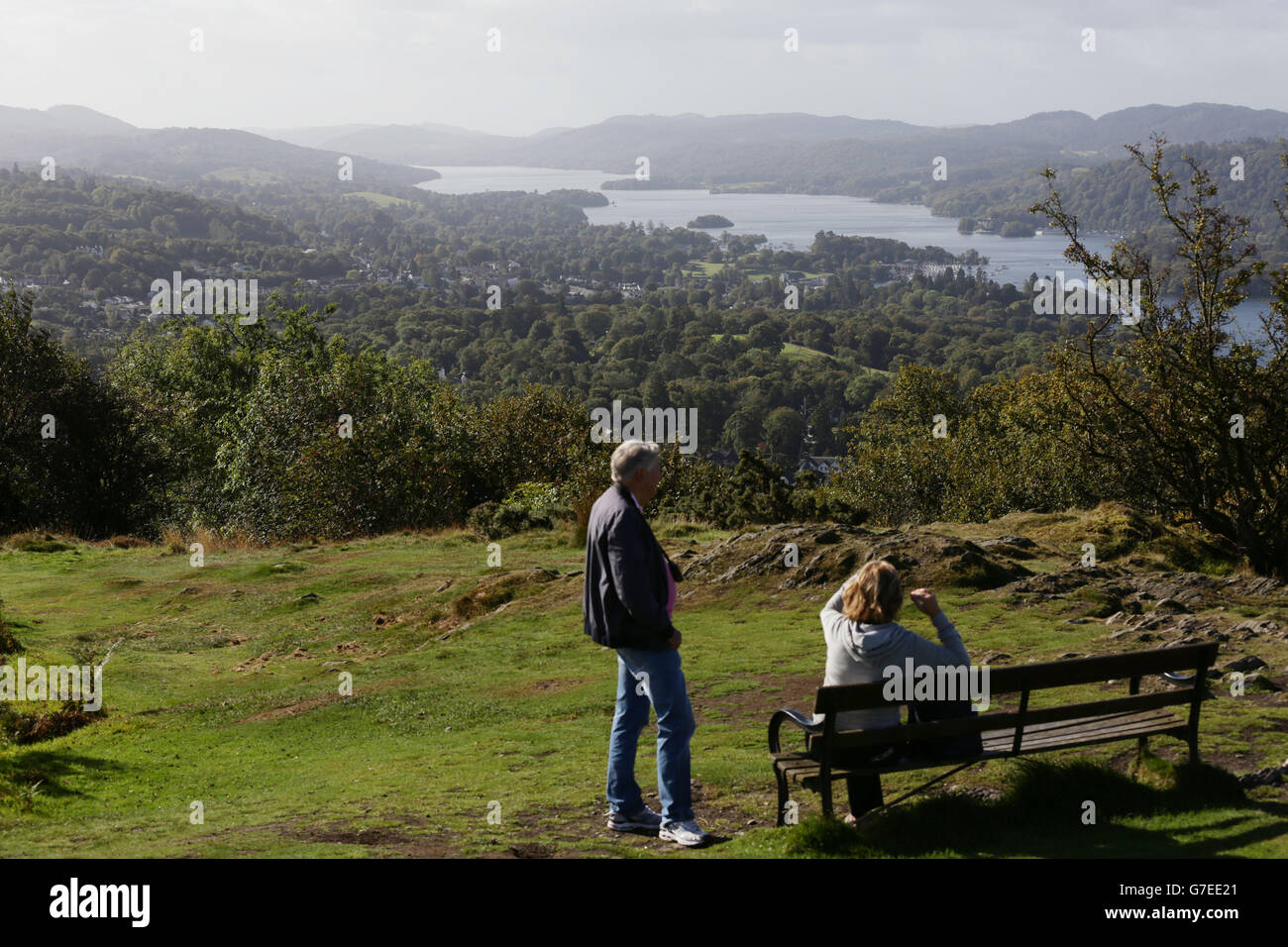 Lake District Views. Visitors enjoying the view of Lake Windermere from ...