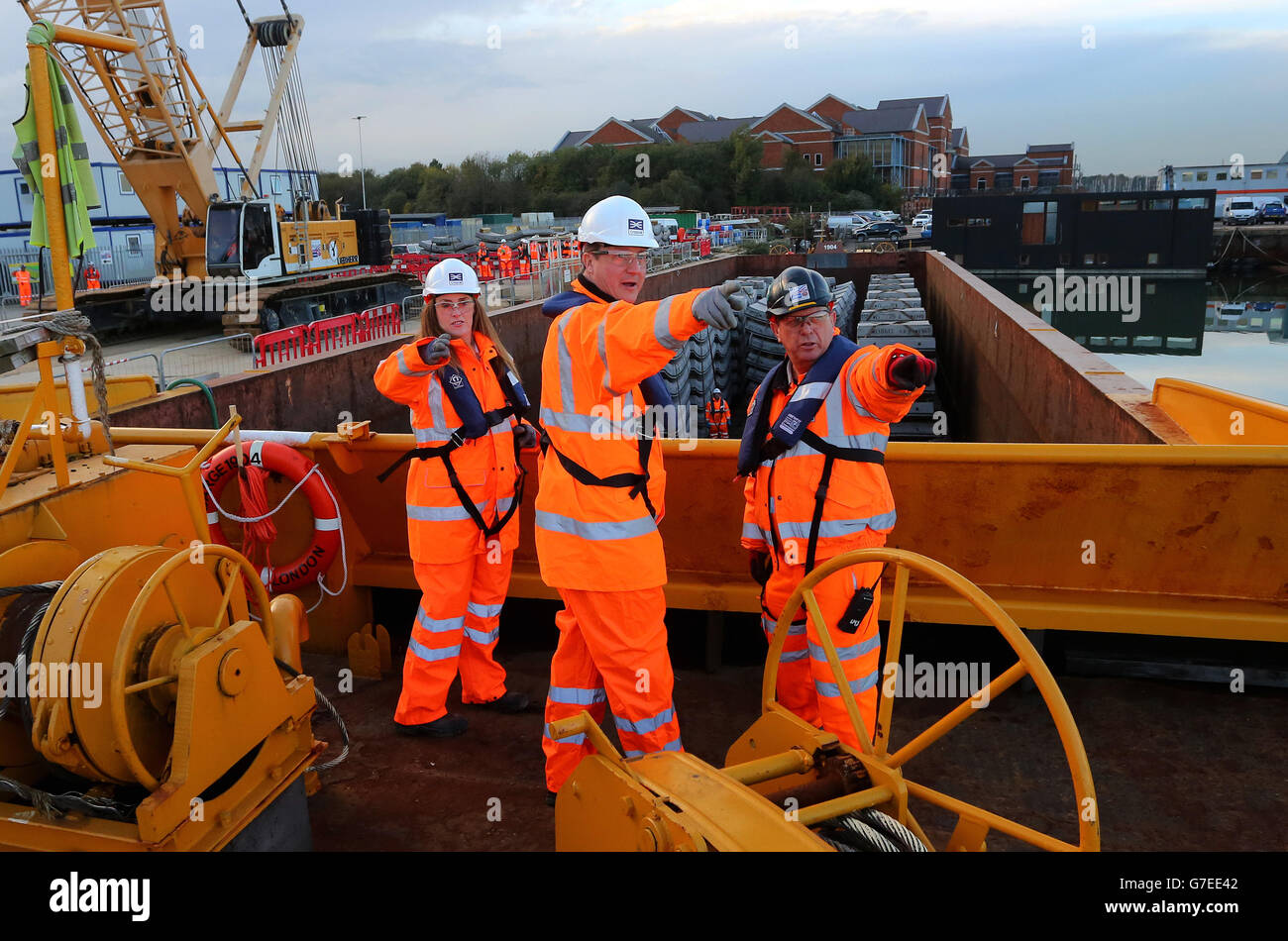 Prime Minister David Cameron (centre) with Kelly Tolhurst (left), the ...