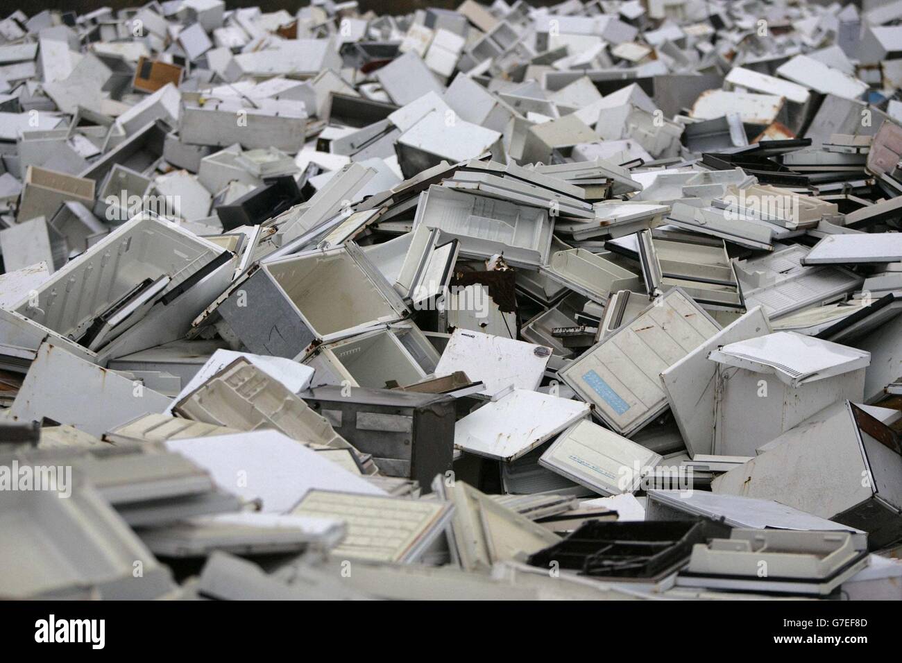Fridge Mountain. An ocean of fridges at a site near to the Manchester ...