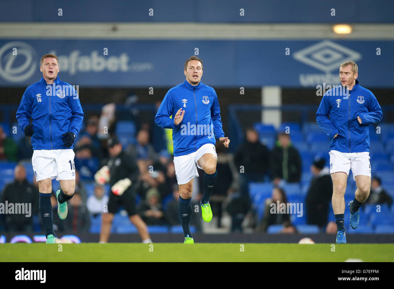 Everton's James McCarthy, Phil Jagielka and Tony Hibbert (left to right ...