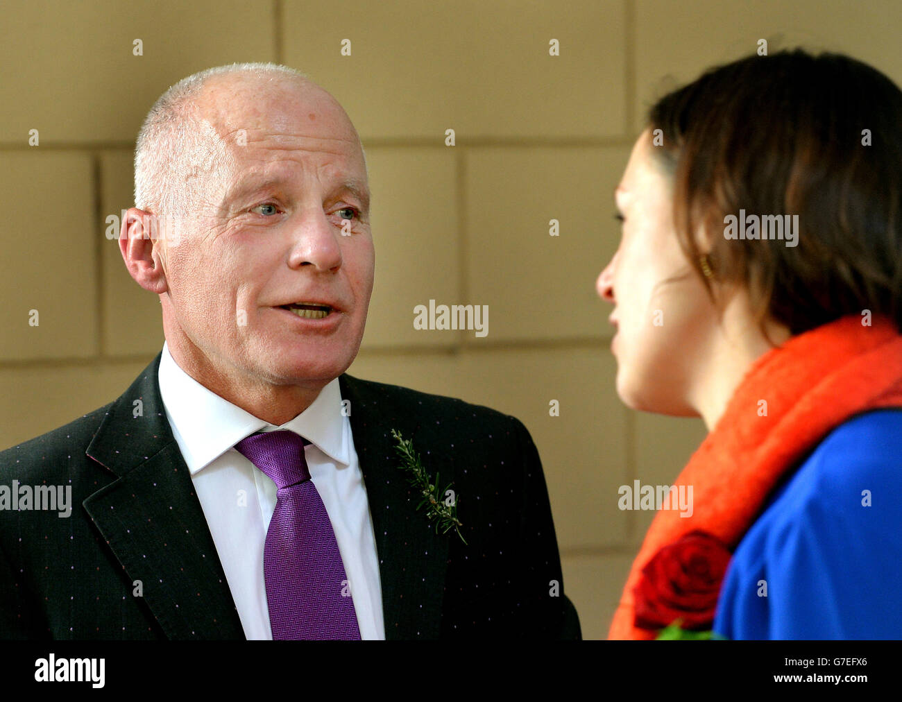 Lord Michael Cashman talks to a member of the congregation after the ...