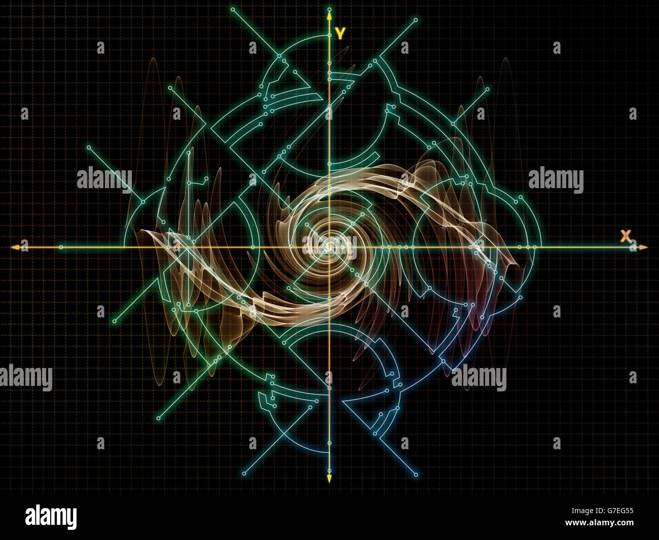Wave Emitter series. Interplay of Waves and circuit diagram lines on ...