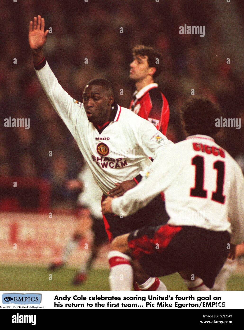 Andy Cole celebrates scoring United's fourth goal on his return to the ...