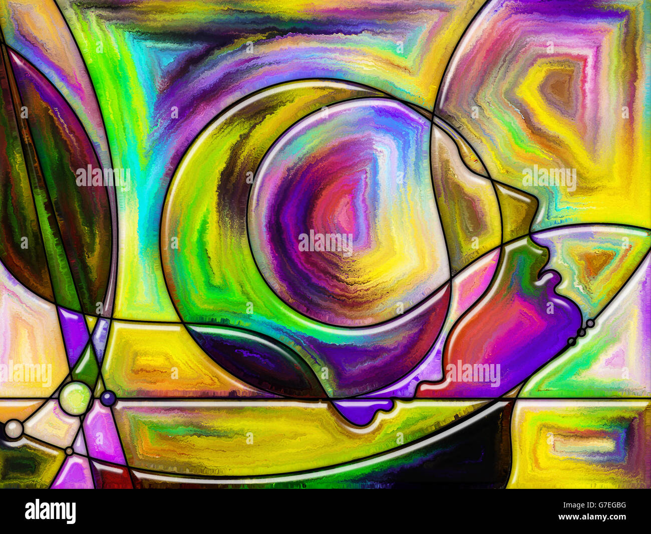 Thinking Divided series. Arrangement of human profiles and stained ...