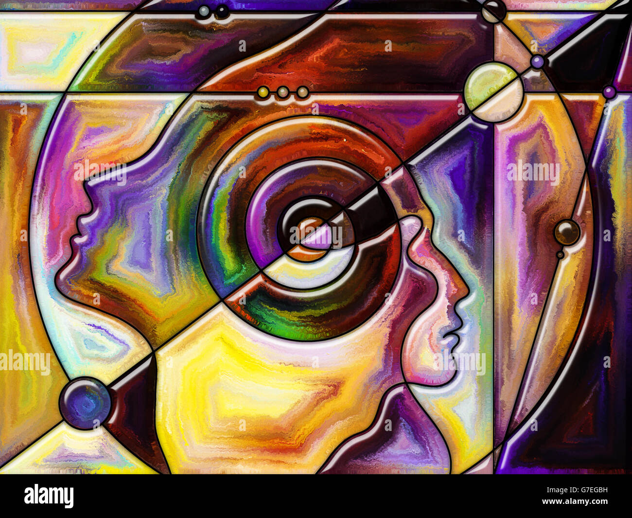 Thinking Divided series. Creative arrangement of human profiles and ...