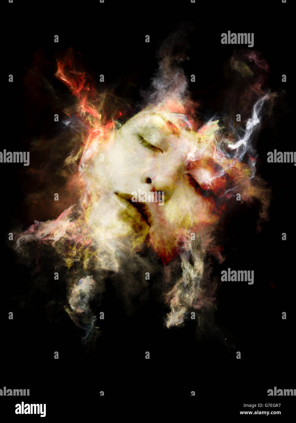 Surreal Dust Portrait series. Composition of fractal smoke and female ...