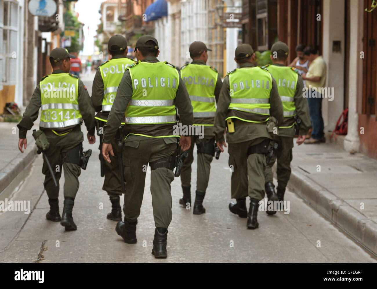 Police walk along the street in Cartagena, Colombia. PRESS ASSOCIATION ...