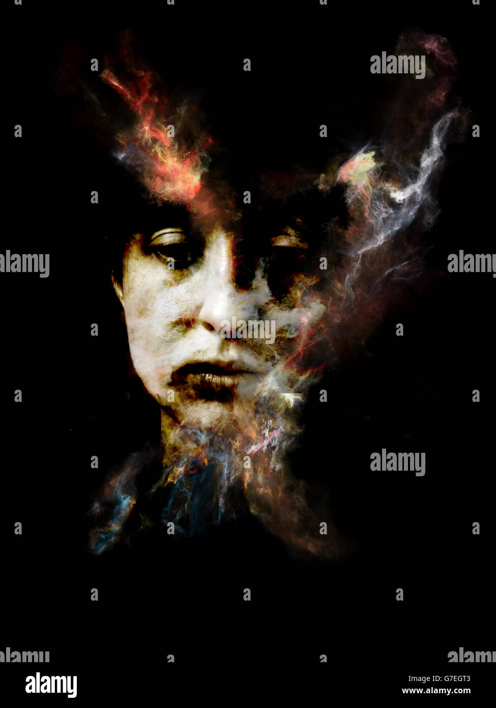 Surreal Dust Portrait series. Background design of fractal smoke and ...