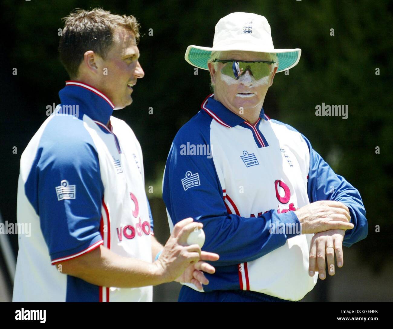 England coach Duncan Fletcher (right) keeps an eye on bowler Darren ...