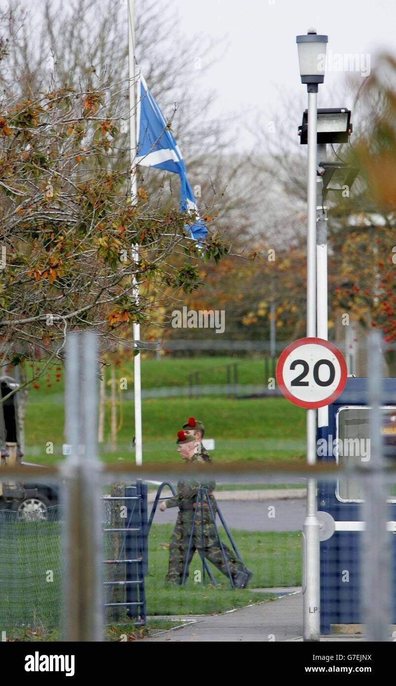 The Saltire (Scottish flag) flys at half mast at the barracks in ...