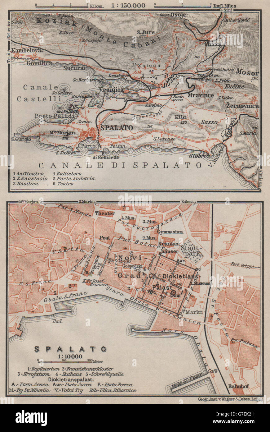 SPLIT (SPALATO) antique town city plan & environs. Croatia karta, 1905 ...