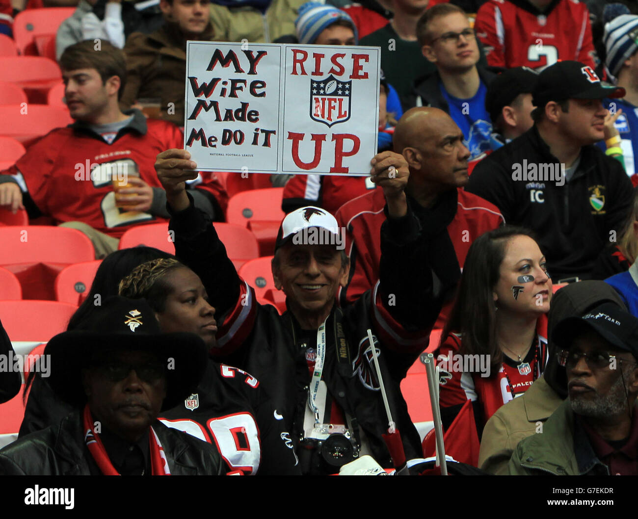 An Atlanta Falcons fan shows his support in the stands Stock Photo - Alamy