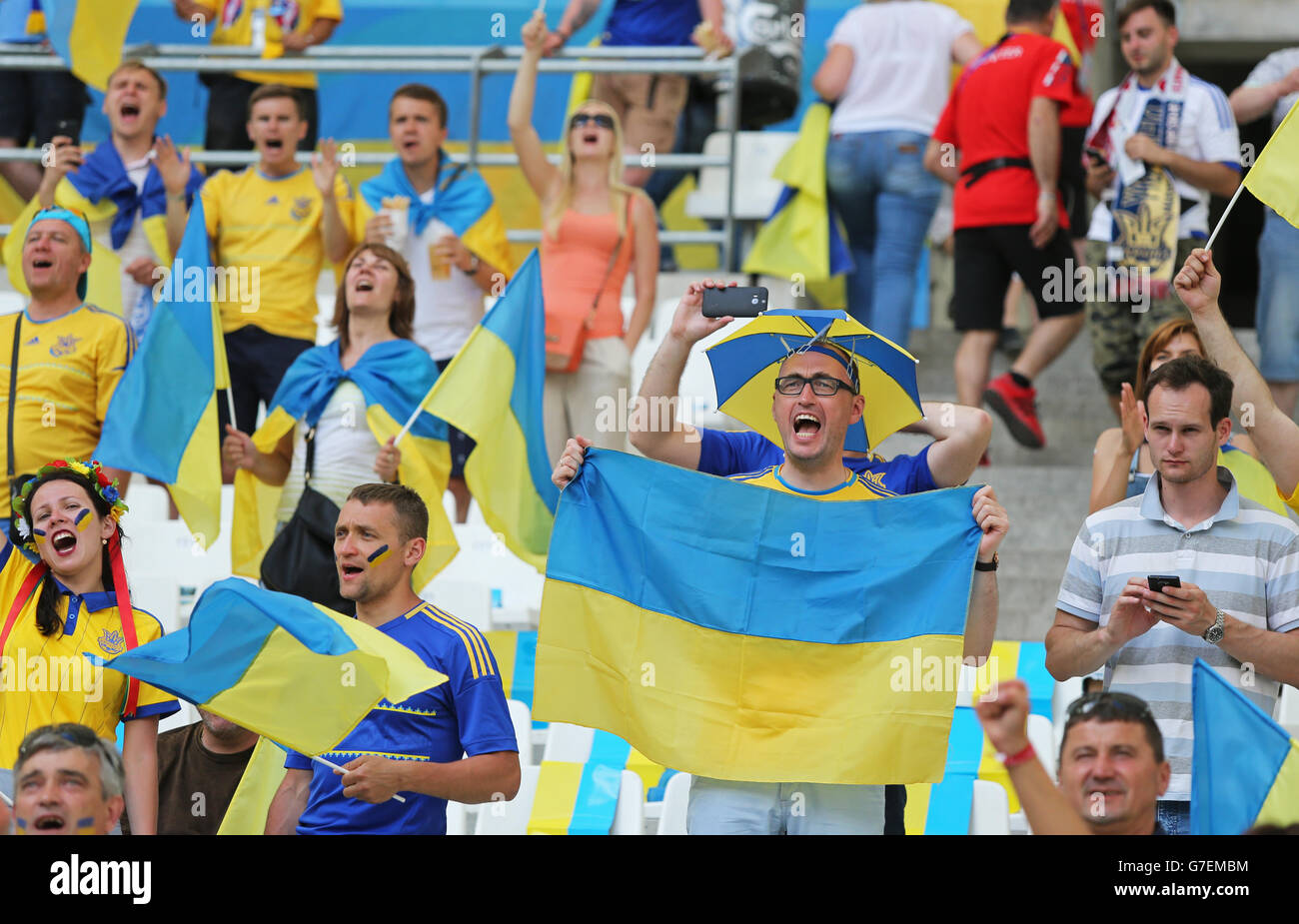 Ukrainian fans show their support during the UEFA EURO 2016 game ...