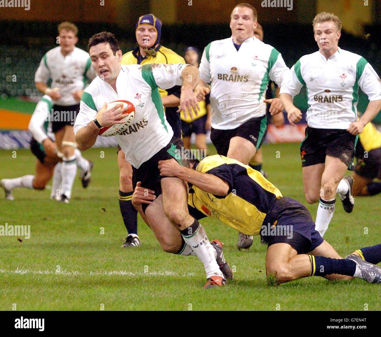 Wales' Stephen Jones crosses the line for a try against Romania during ...