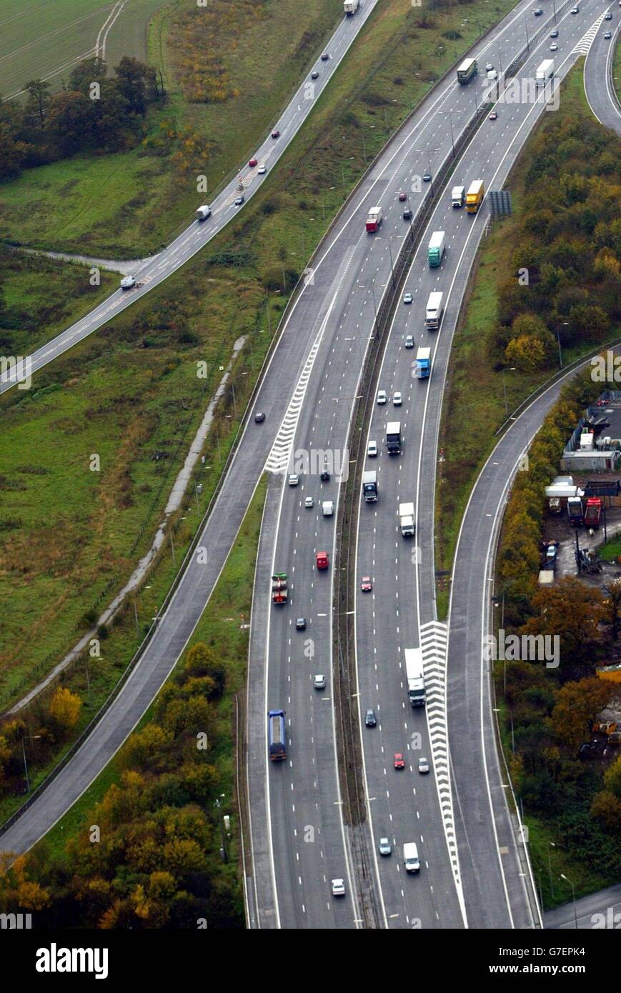 An aerial view of the M25 near South Minns services. An aerial view of ...