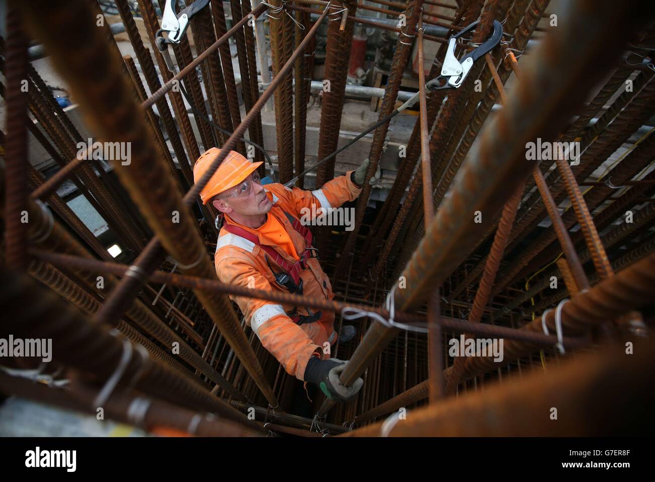 Workman Charlie Young fitting Rebar in the Central Tower on Beamerr ...