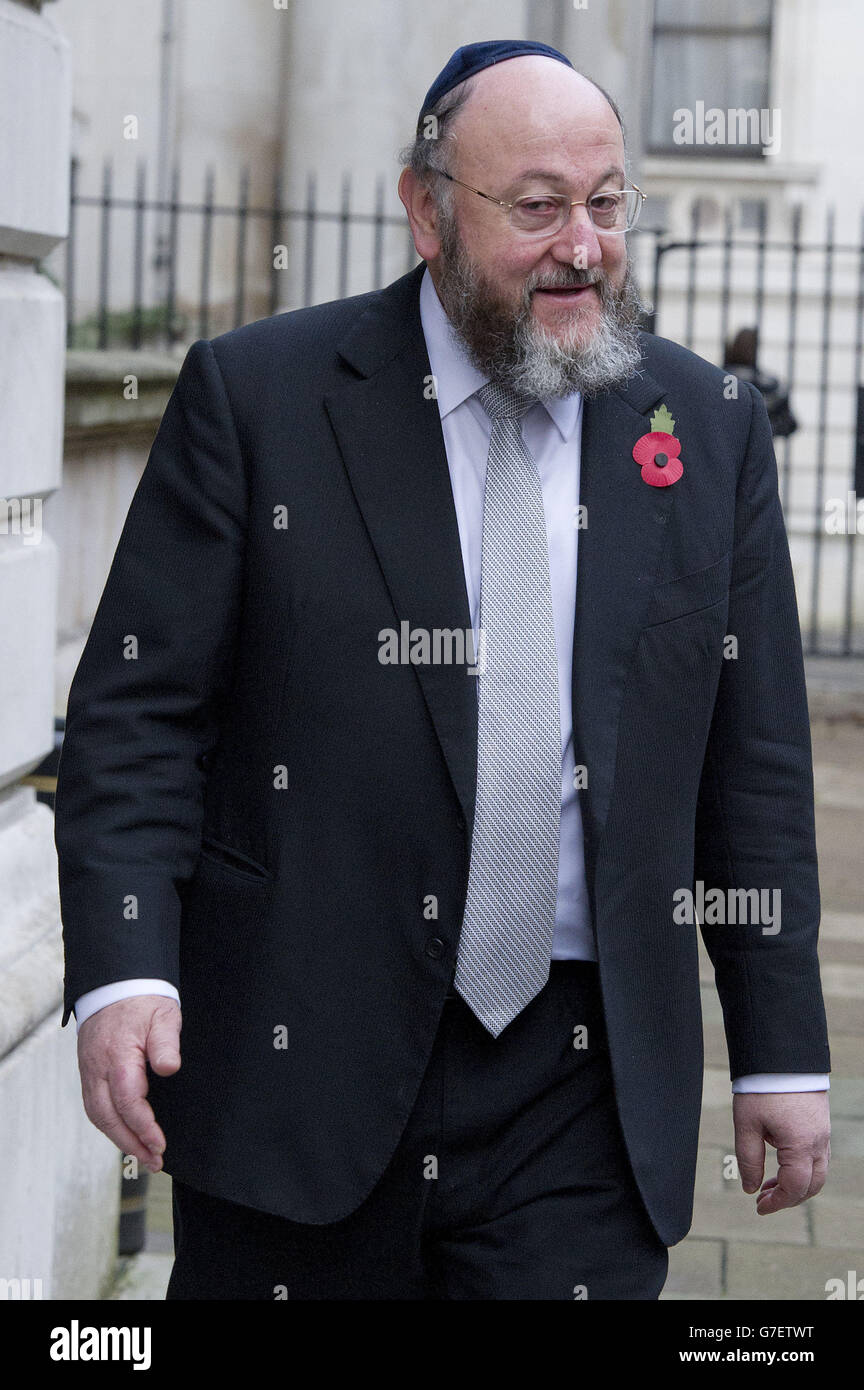 Chief Rabbi Ephraim Mirvis walks through Downing Street on his way to ...