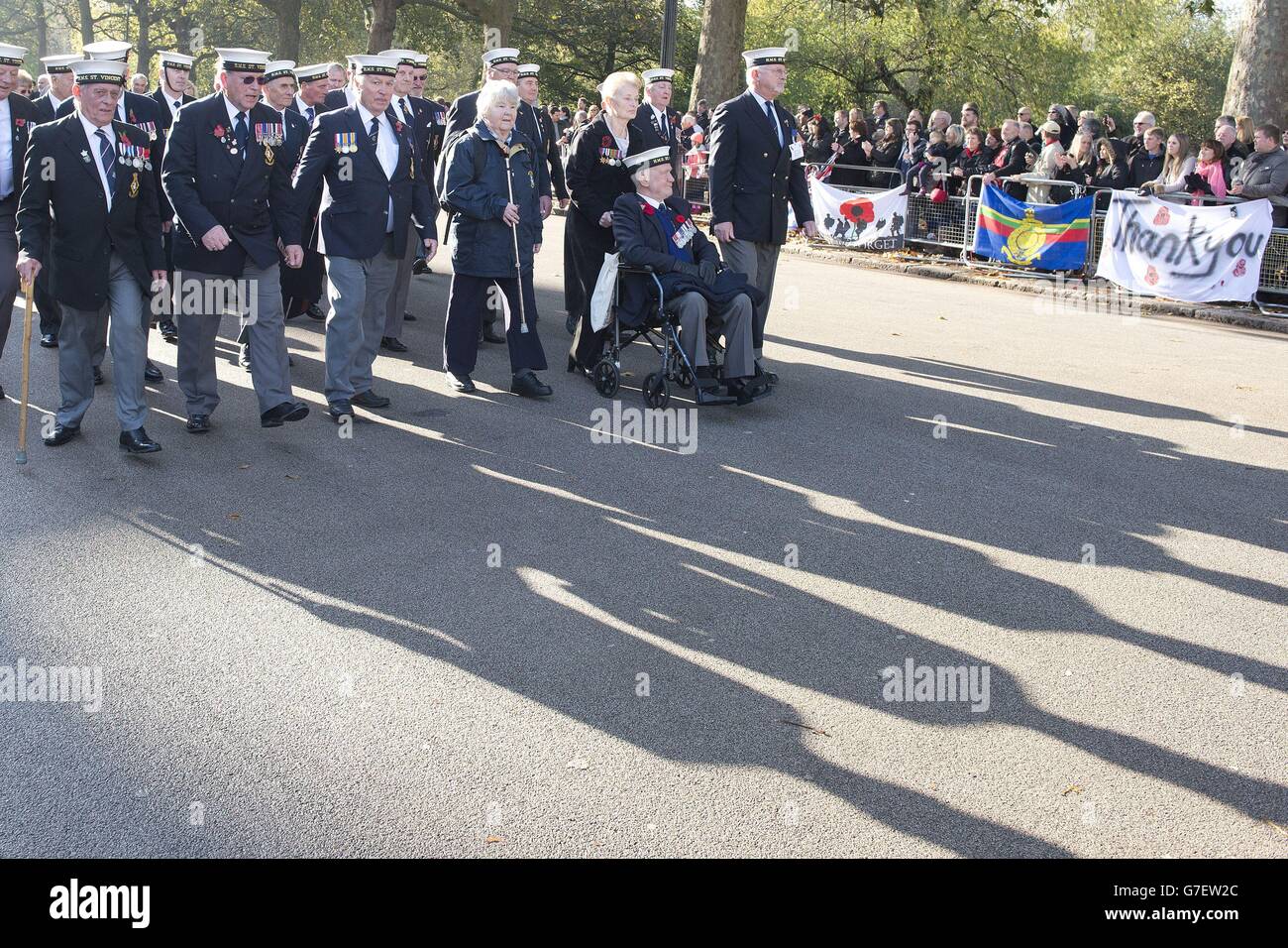 Veterans march as part of the Remembrance Sunday service at the ...