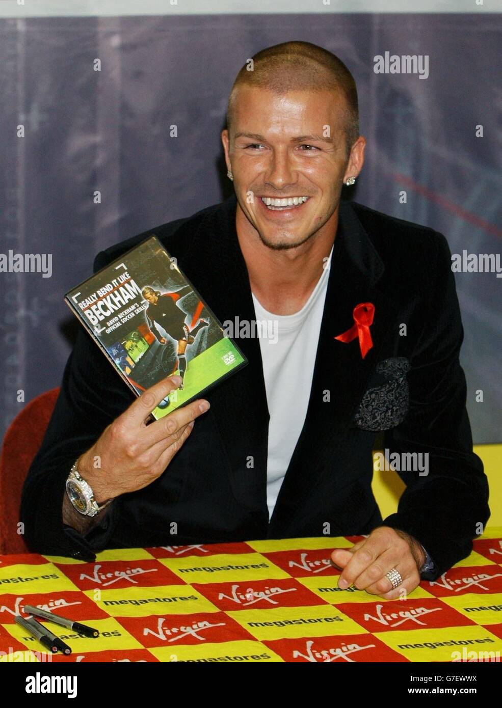 David Beckham shows off his football skills, during an in-store ...