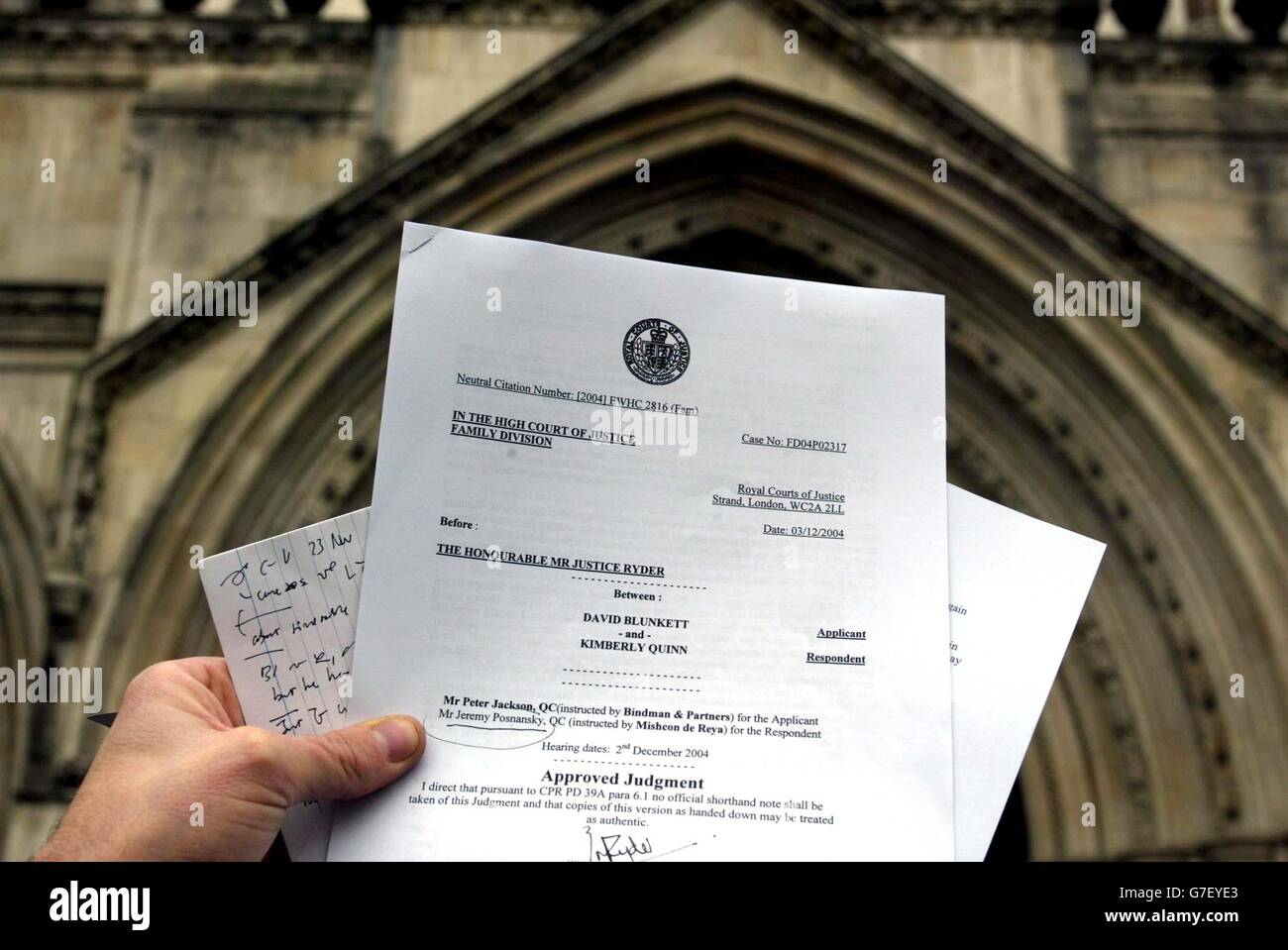 The Judgement paperwork to the case between David Blunkett and Kimberly ...
