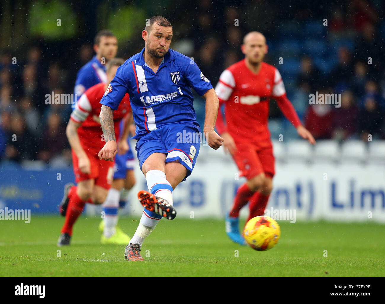 Gillingham's Danny Kedwell misses a chance from the penalty spot during ...