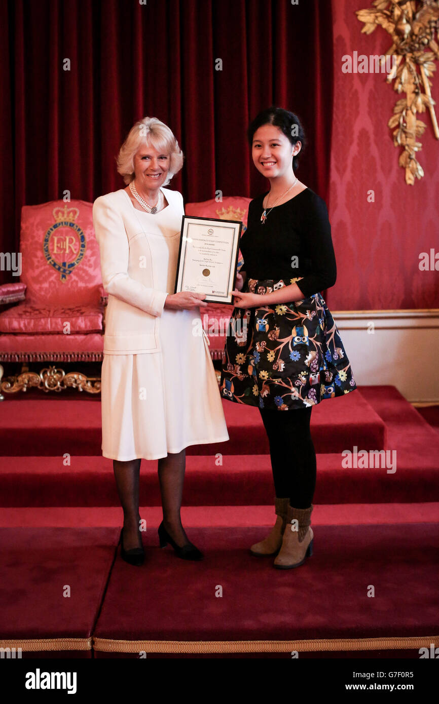 The Duchess of Cornwall presents Selina Xu, 16, Senior Runner Up, from ...