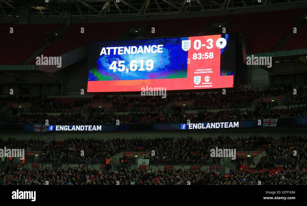 The big screen shows attendance international friendly wembley stadium ...