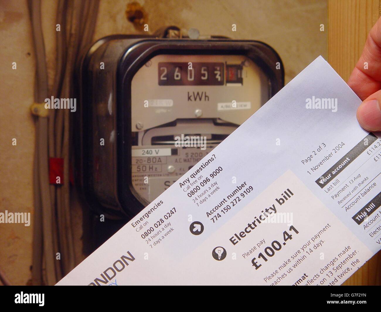 Electricity. An electricity bill and an electricity meter Stock Photo ...