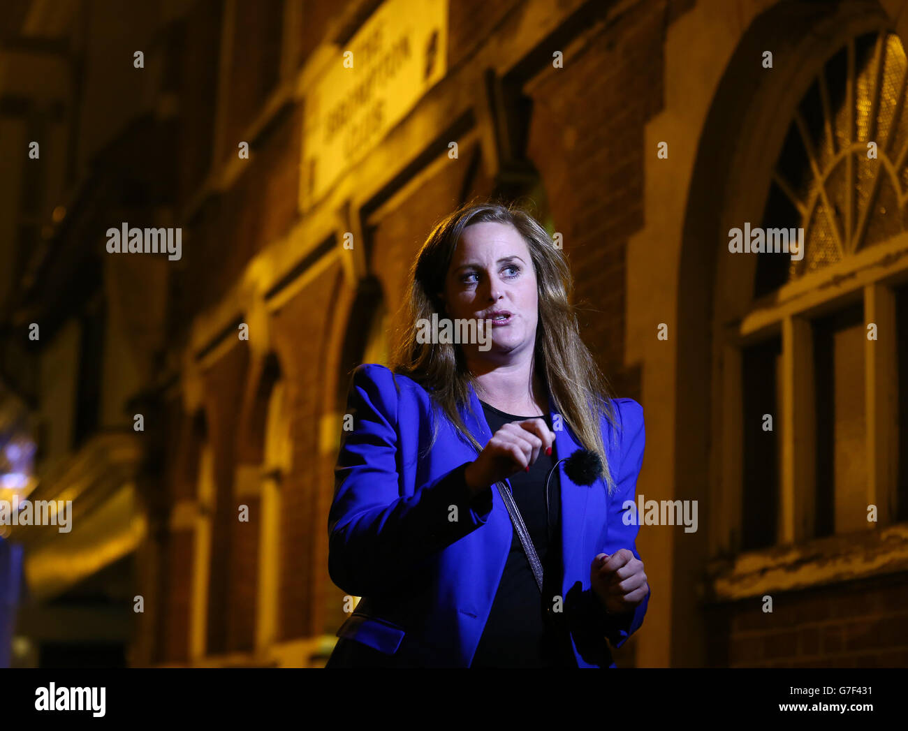 Local businesswoman Kelly Tolhurst gives a media interview outside the ...