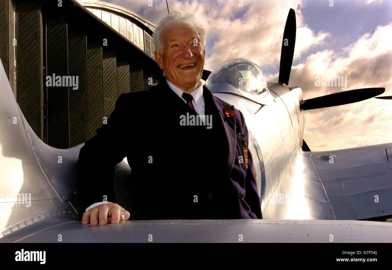 Flight Lieutenant Adrian Rowe-Evans with a restored Spitfire Mk 24 on ...